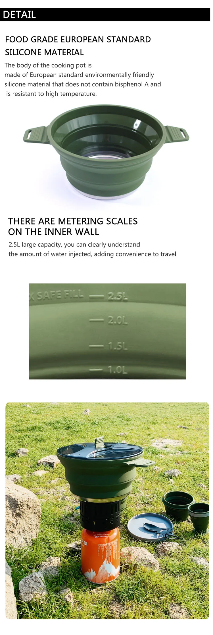 2.5l New Product Custom Silicone Collapsible Camping Cook Pot - Buy ...