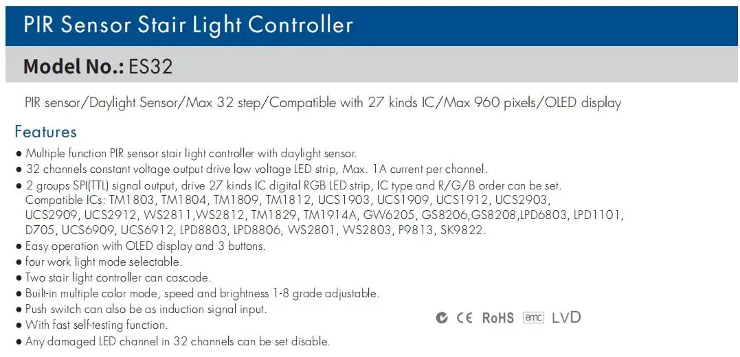 ES32 Smart Stair Light Controller with PIR Motion Sensor