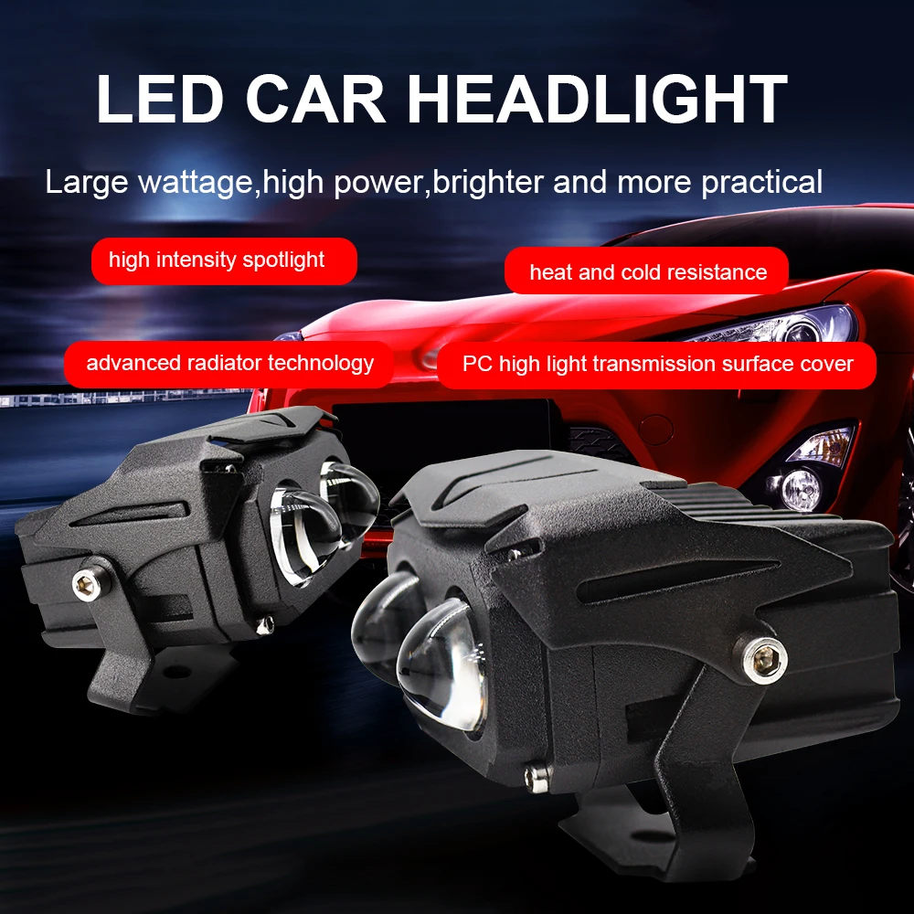 2 Lens Bi Led Projector Headlight Spot Light Fog Lamp Faro Moto White ...