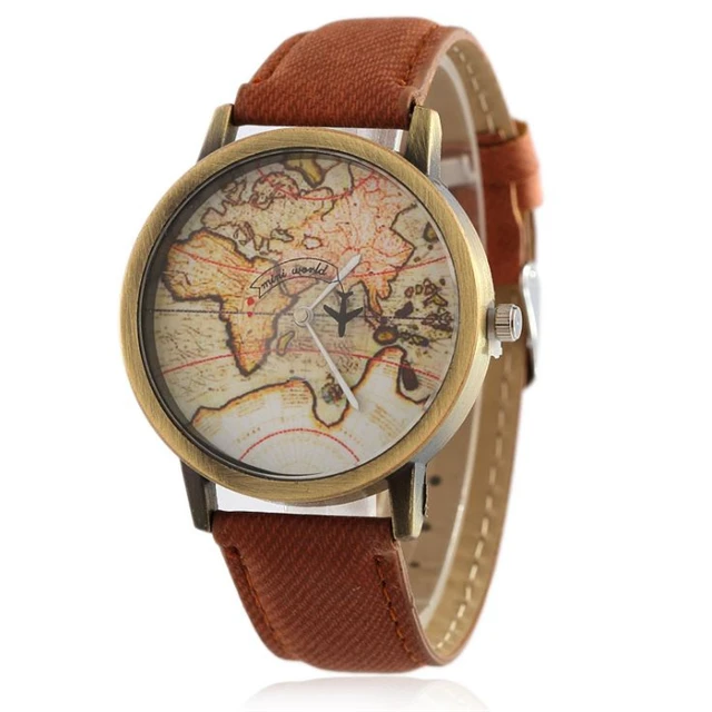 Hot Sale World Map Watch Fashion Japan Movement Travel Map Watch - Buy ...