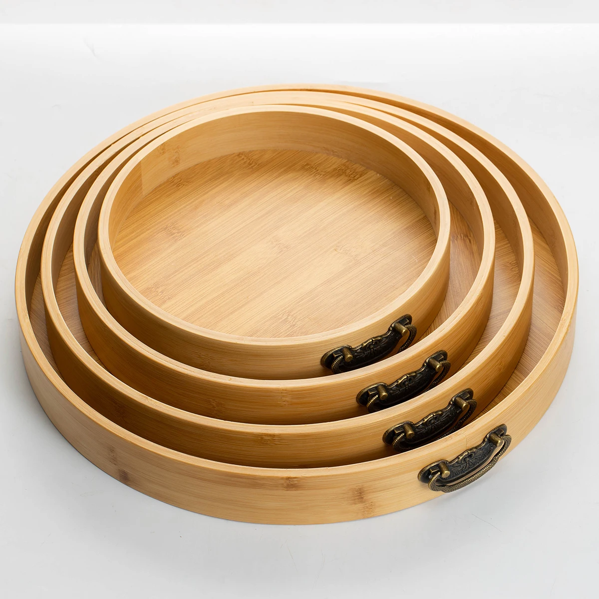 Factory Direct Sales 4-Piece Set With Metal Handles Bamboo Food Tray ...