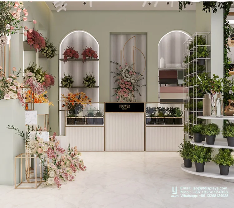 Wooden and Metal Flower Shop Furniture Rack Custom Display Table Unique ...