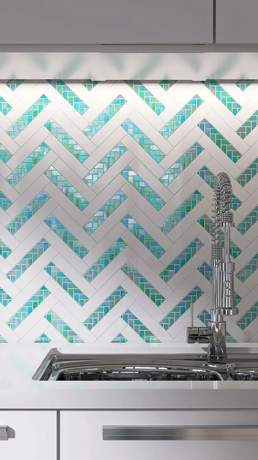 Customized Herringbone White and Grey Marble Mosaic Tiles Natural Stone ...
