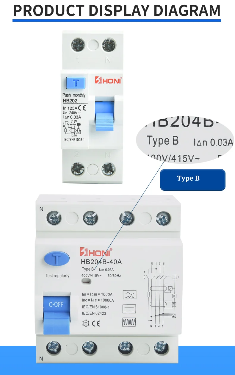 Type B RCCB 2P 40A 30ma 100ma 300ma Residual Current Circuit Breaker CE ...