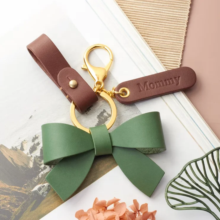 Personalized Leather Bow Keychain Faux Leather Bow Bag Charm Key Fob ...