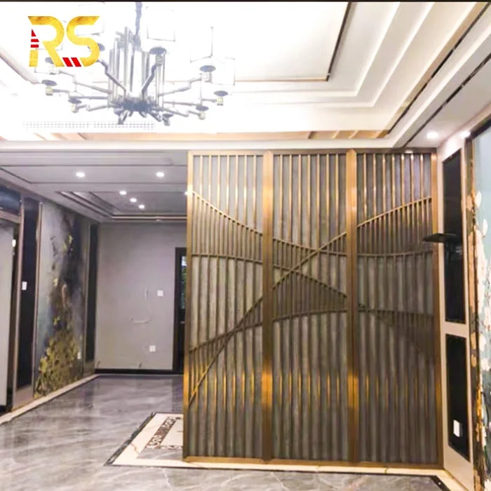 Foshan gold stainless steel screen room divider wall panel hotel lobby ...