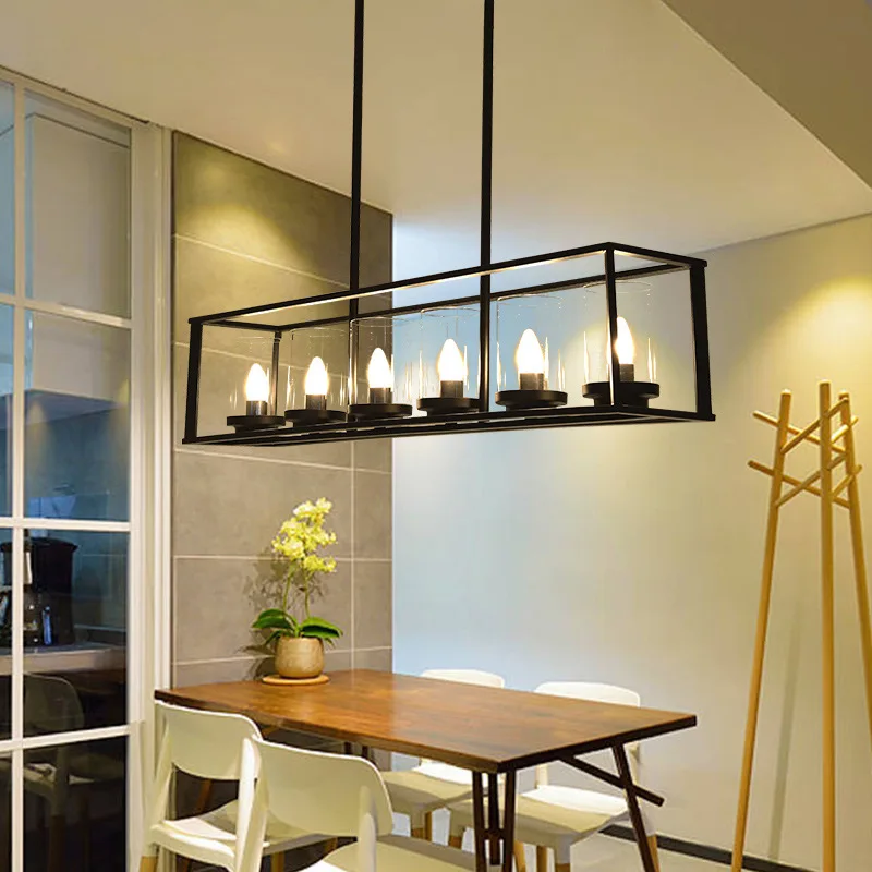 Modern Black Rectangle Frame Large Hanging Lamp Wrought Metal Iron ...