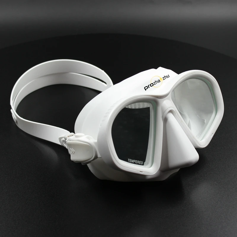 White Pc Frame Low Volume Tempered Freediving Silicone Dive Mask For ...