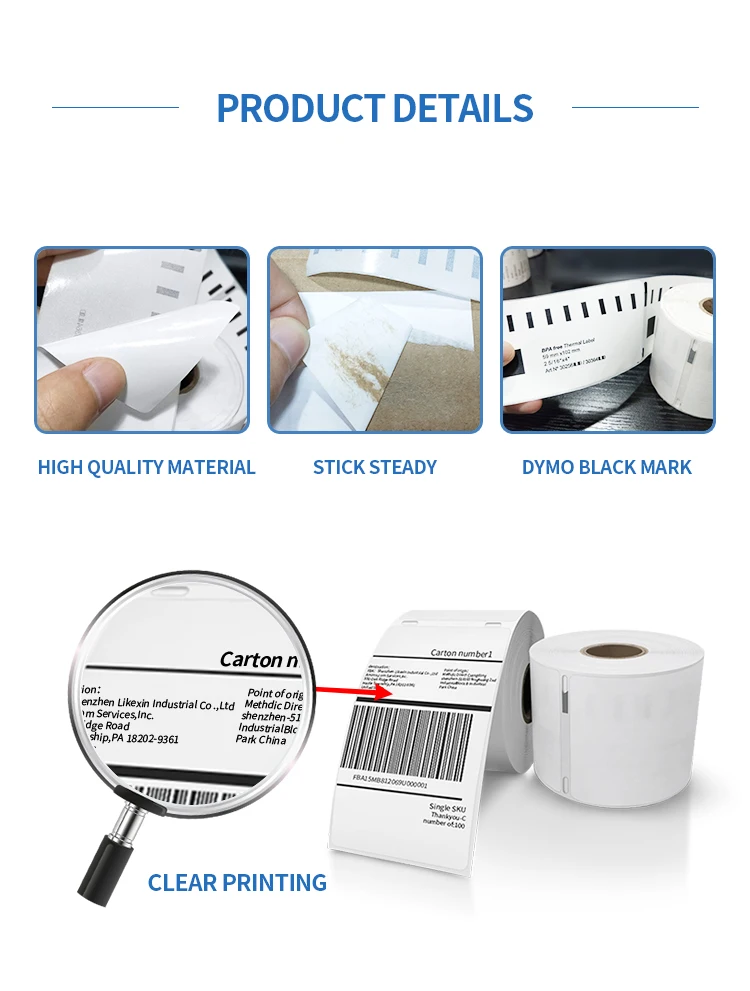 2-1/4" X 300' White Color DYMO Compatible 57mm X 91m Continuous Thermal ...