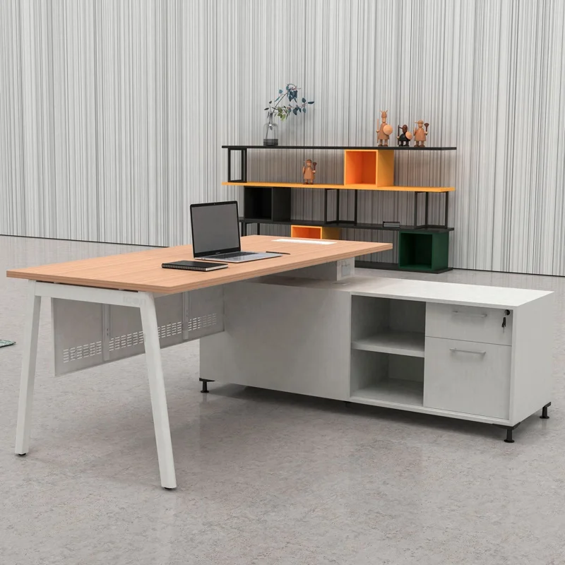 L Shape Director Table With Drawer Office Manager White Executive ...