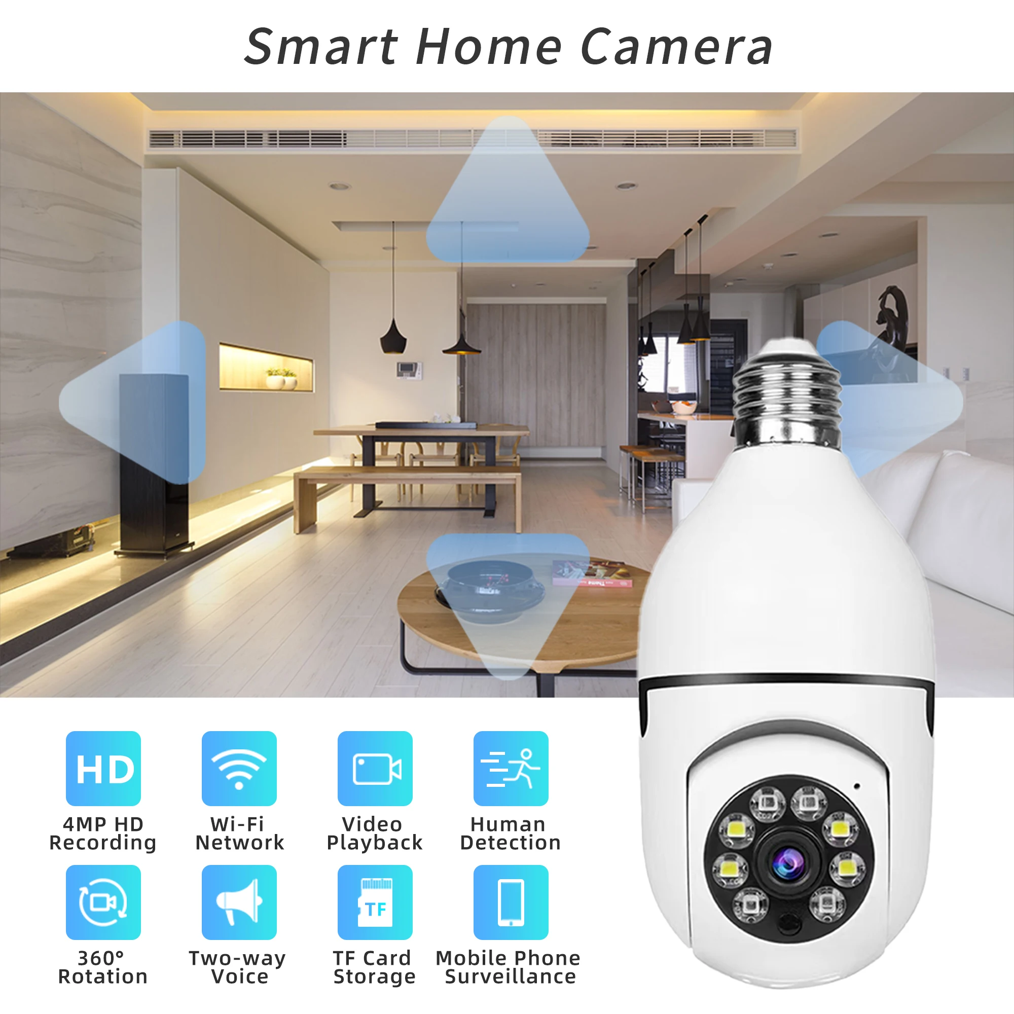 Factory Wholesale Ip Bulb Camera Surveillance Wifi 4mp 220v H.265 Smart ...