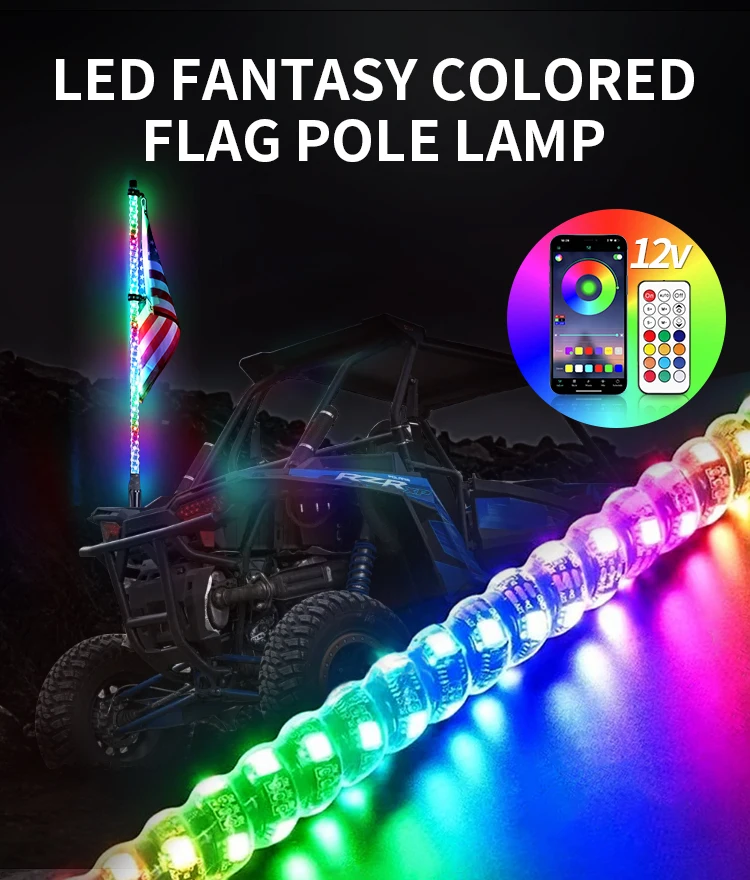 2ft 3ft 4ft 5ft 6ft Flexible Spiral RGB Offroad Flag 5150 Bluetooh UTV ...