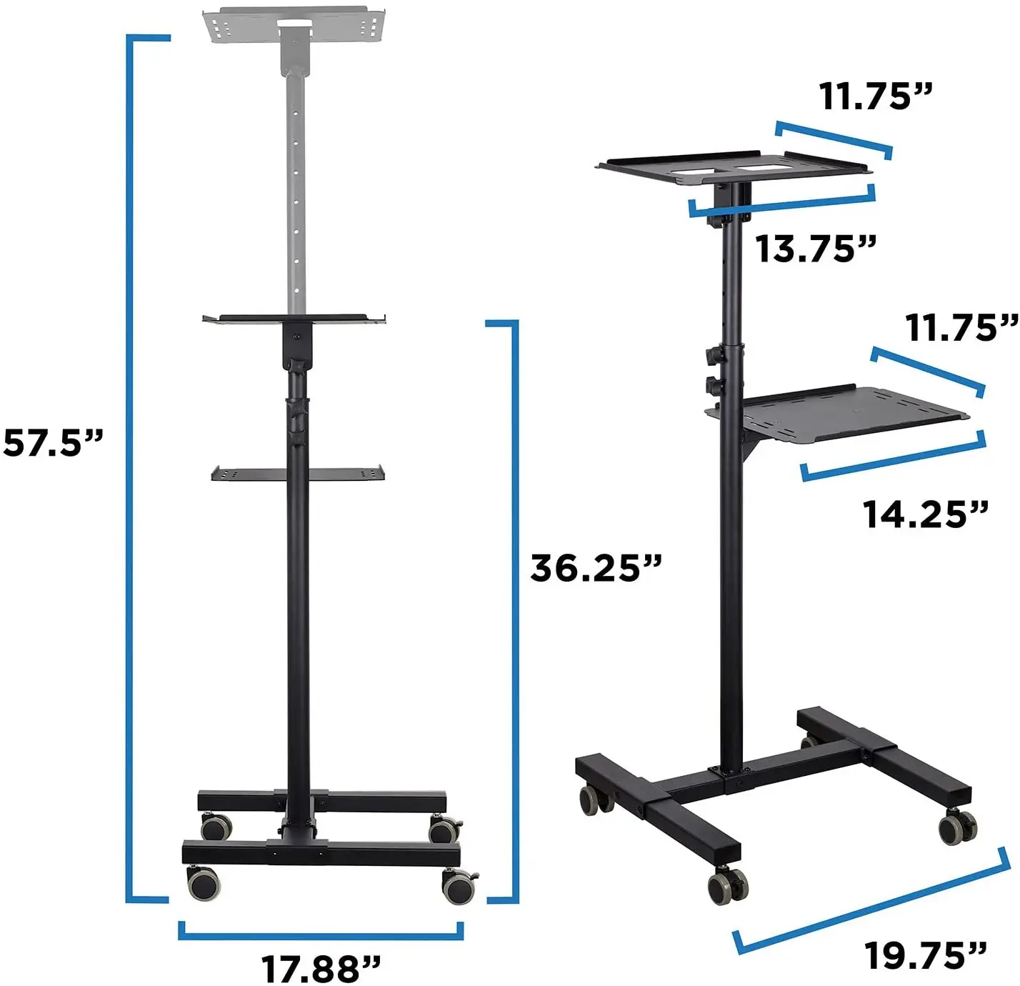 MG Mobile Rolling Projector Stand - Height Adjustable Trolley