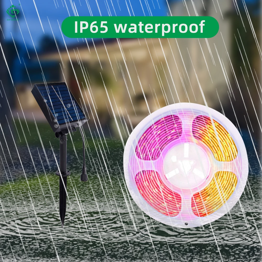 Custom Solar Cob Led Strip Dimmable Waterproof Garden Solar Powered Rgb ...