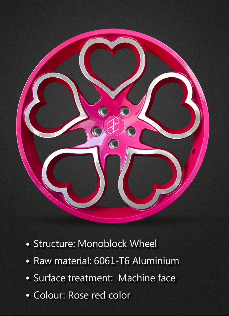 Pengzhen 16-22 Inch Pink Custom Love Heart Shaped 5x120 5x114.3 ...