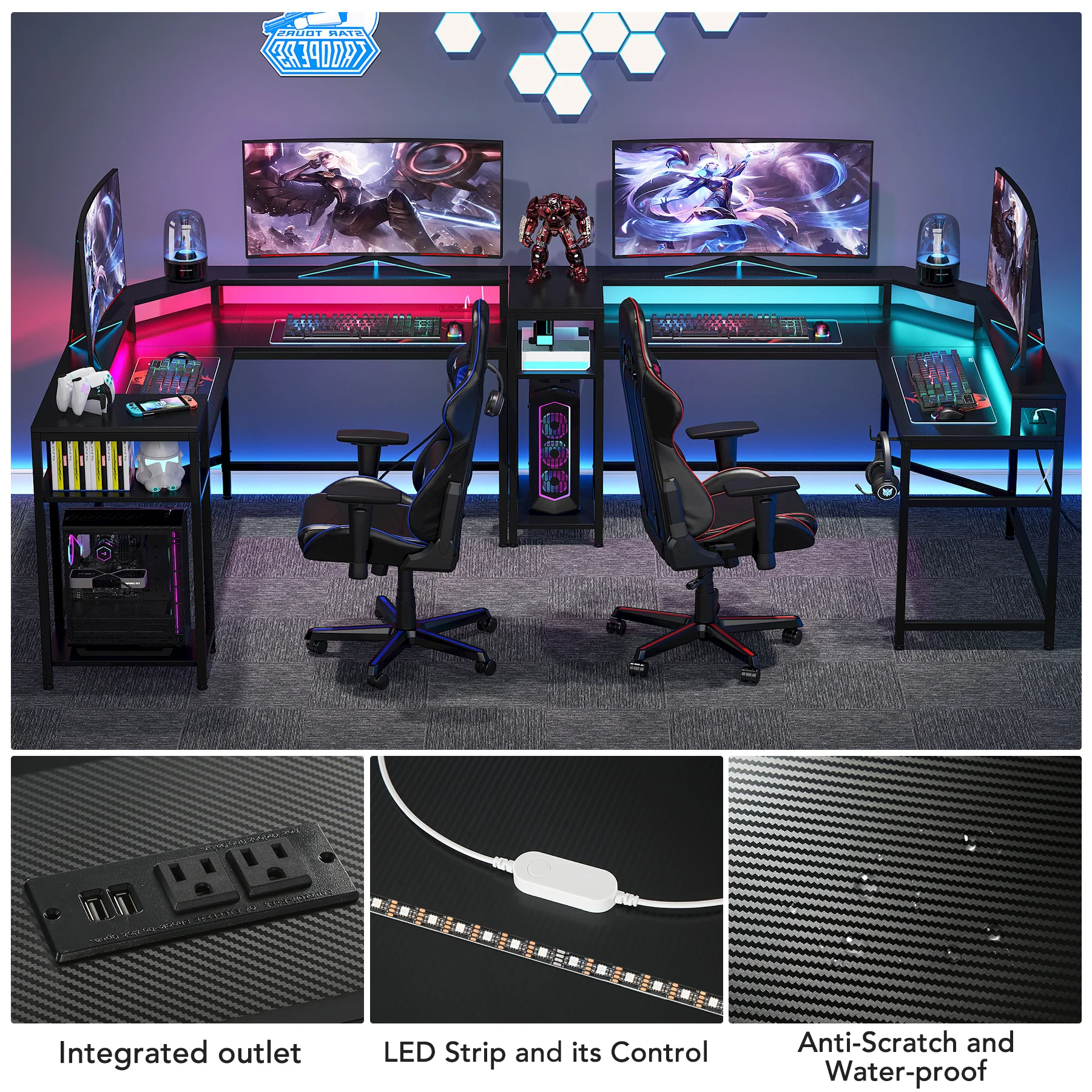 L-shaped Large Corner Desktop Computer Pc Big Workstation Gaming Desk ...