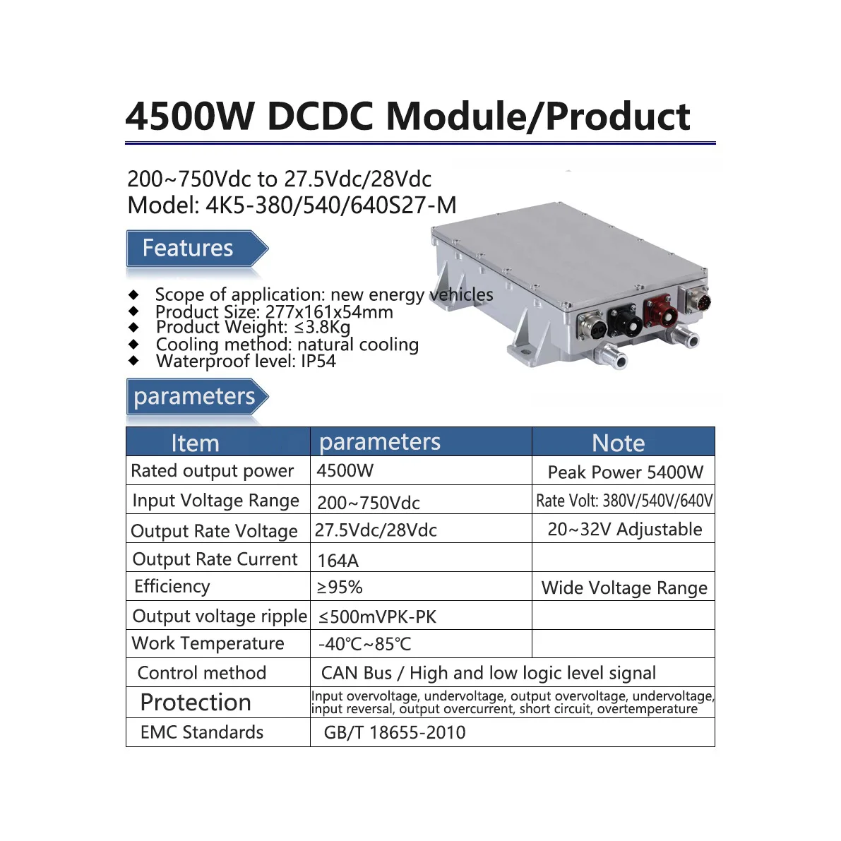 EV Car Bus DC Converter - Efficient 250V~850V to 27.5V