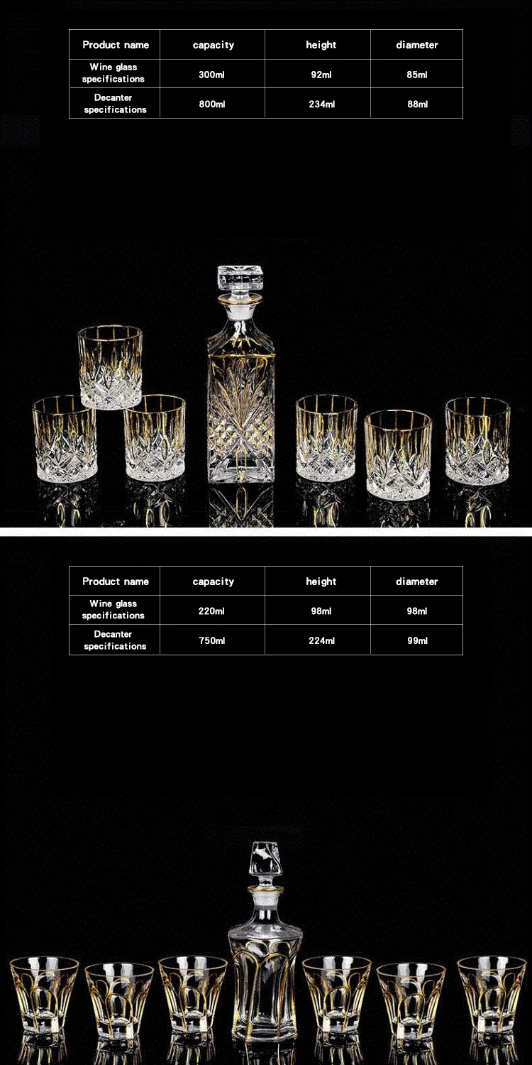 Crystal Whiskey Decanter Set Gold Rim 750ML Decanter Set With Six 300ML ...