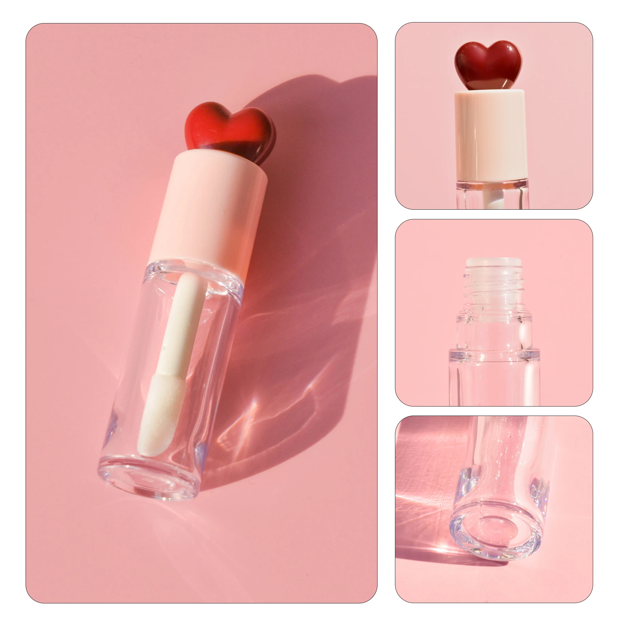Mini Cute Kid Lip Gloss Tint Glaze Containers with Heart Wands