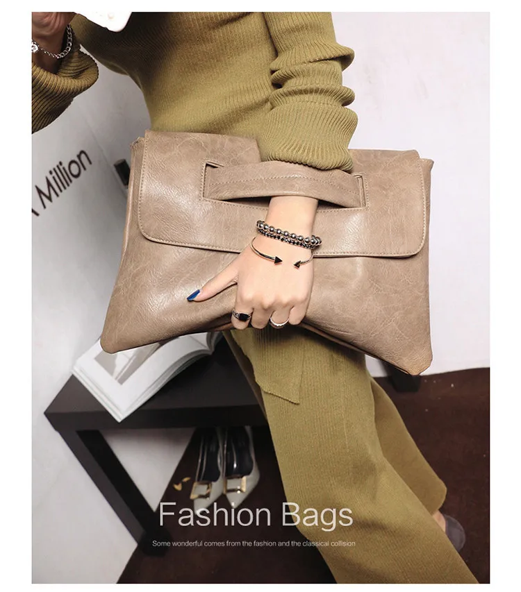 Solid Color Designer Purse Envelope Pu Leather Hand Bag Bags Women ...