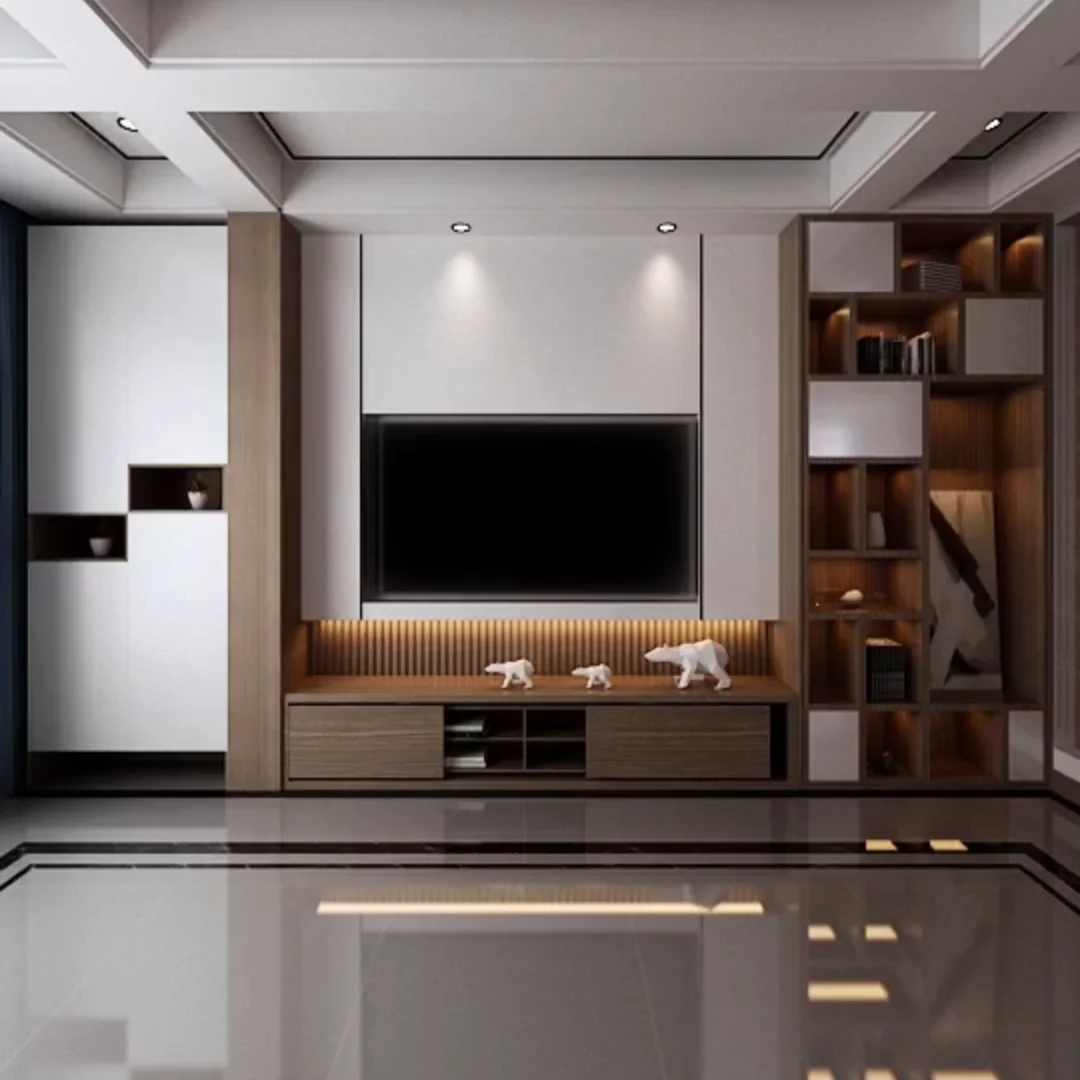 Modern Wooden Stone Black Wall Mounted Tv Wall Unit For Living Room ...