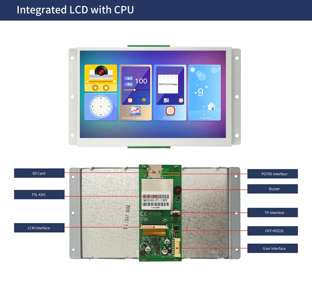DWIN 7 Inch HMI Touch Screen - 16.7M Colors, Smart LCD