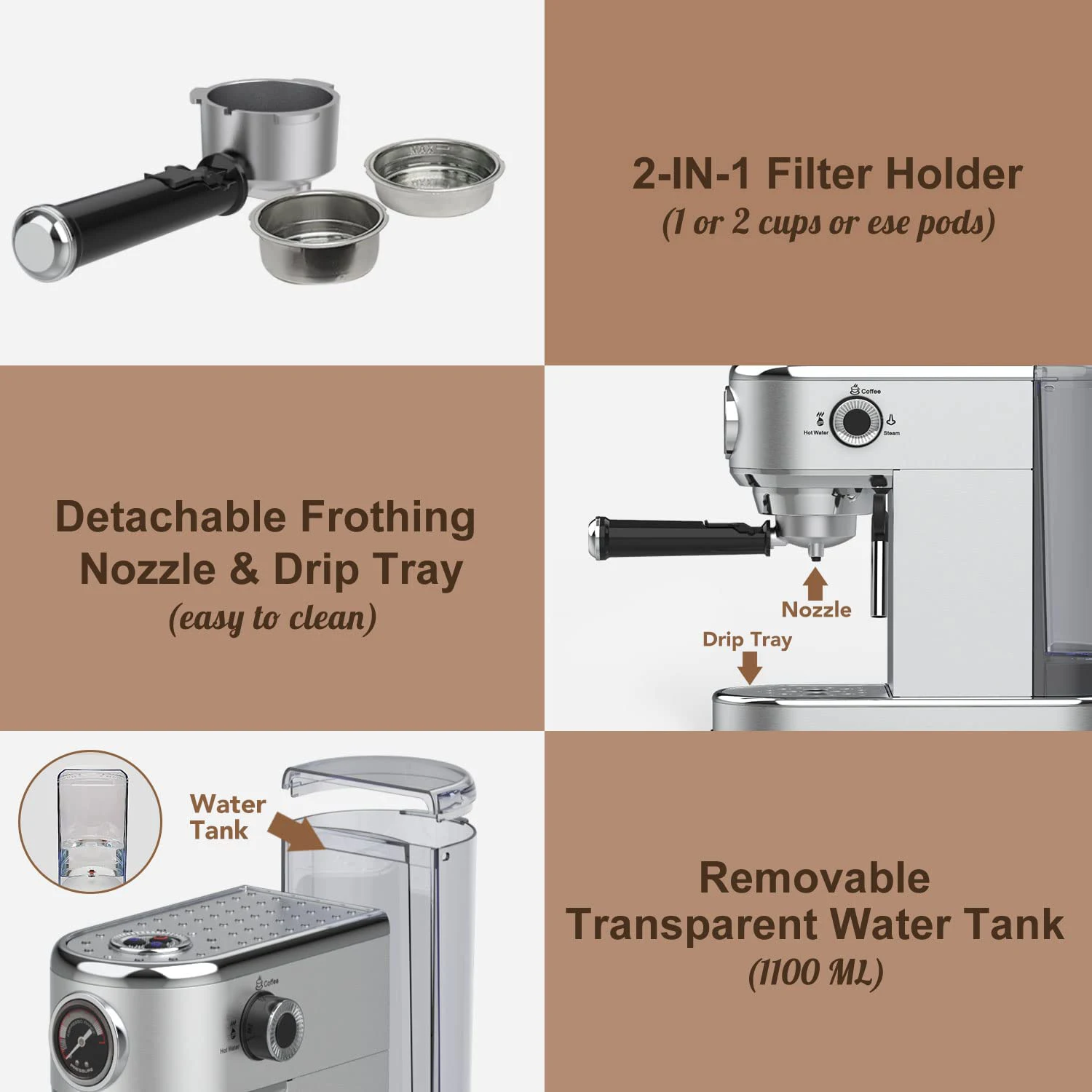 20 bar Italian Espresso Maker Smart Coffee Makers Cappuccino Fully ...