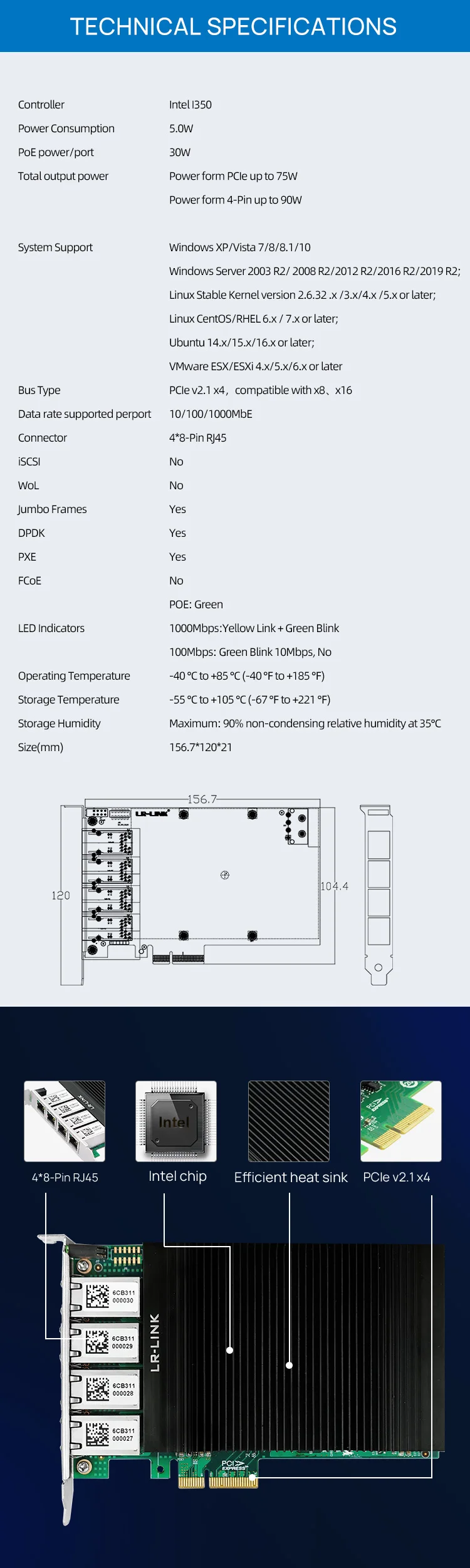 工厂自动化千兆PCI Express 4端口PoE网卡的LRES2004PT-POE| Alibaba.com