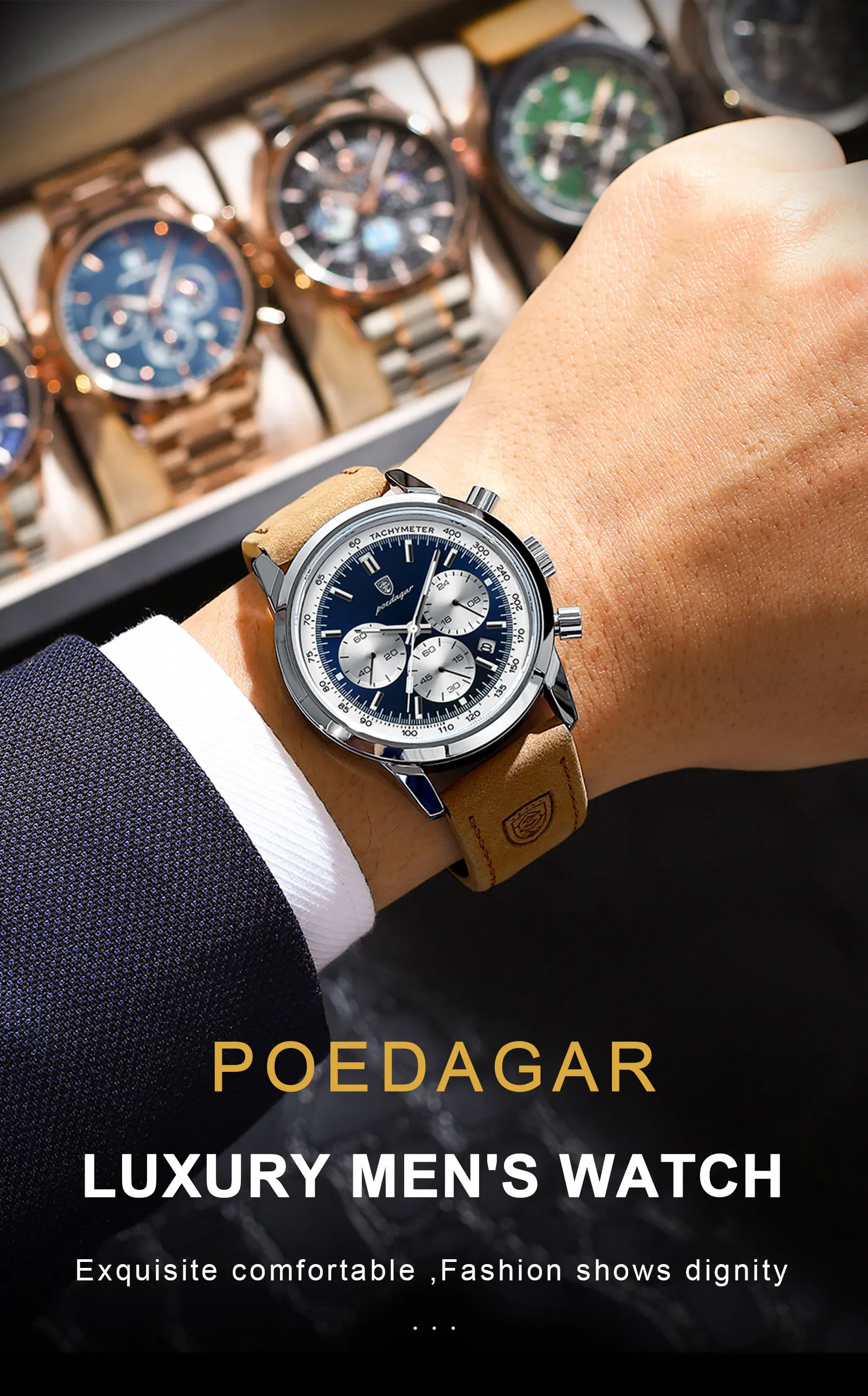 Poedagar Luxury Leather Reloj Waterproof Luminous Watch