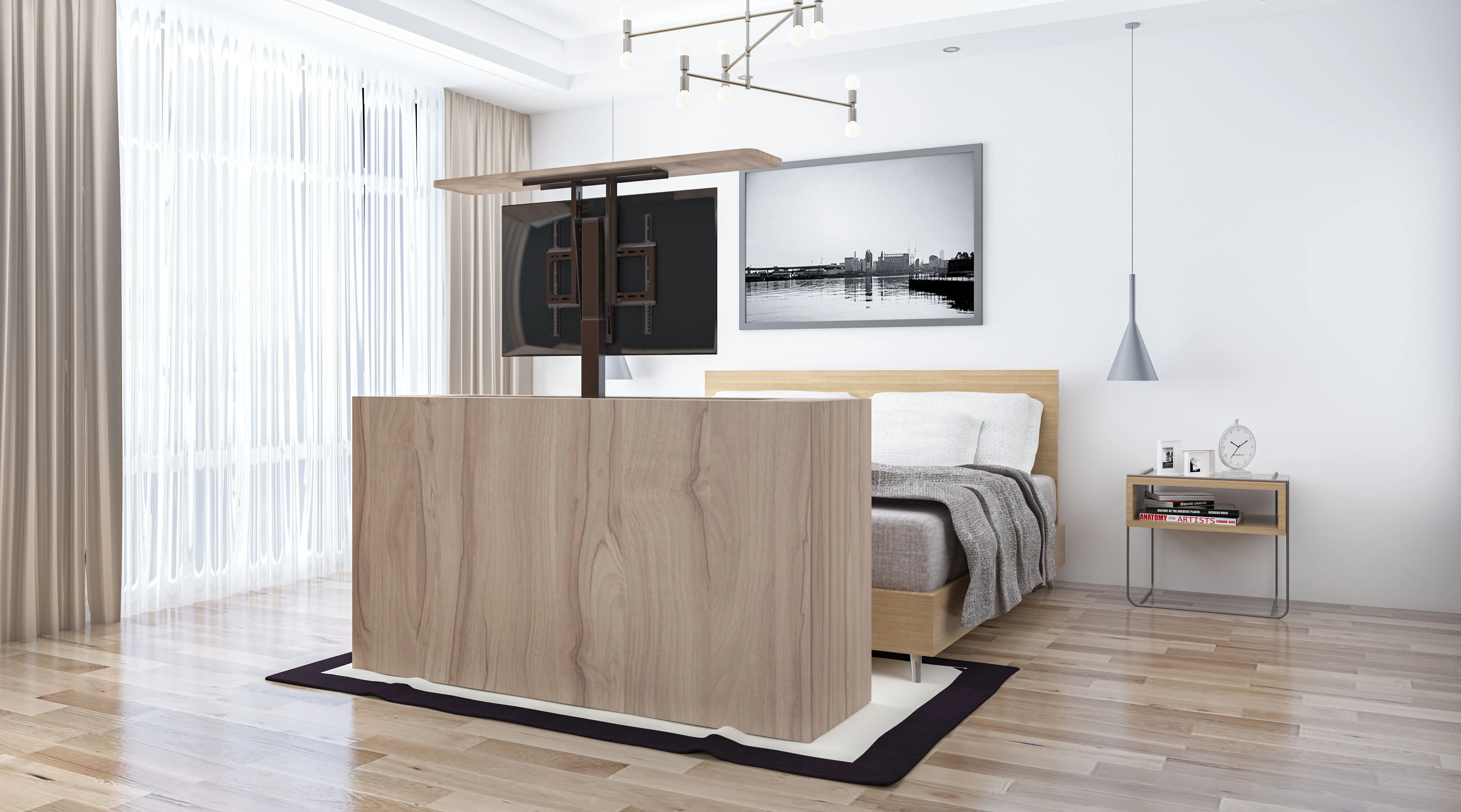 700mm Stroke Modern Under Bed Remote TV Stands Hidden Electrically TV ...