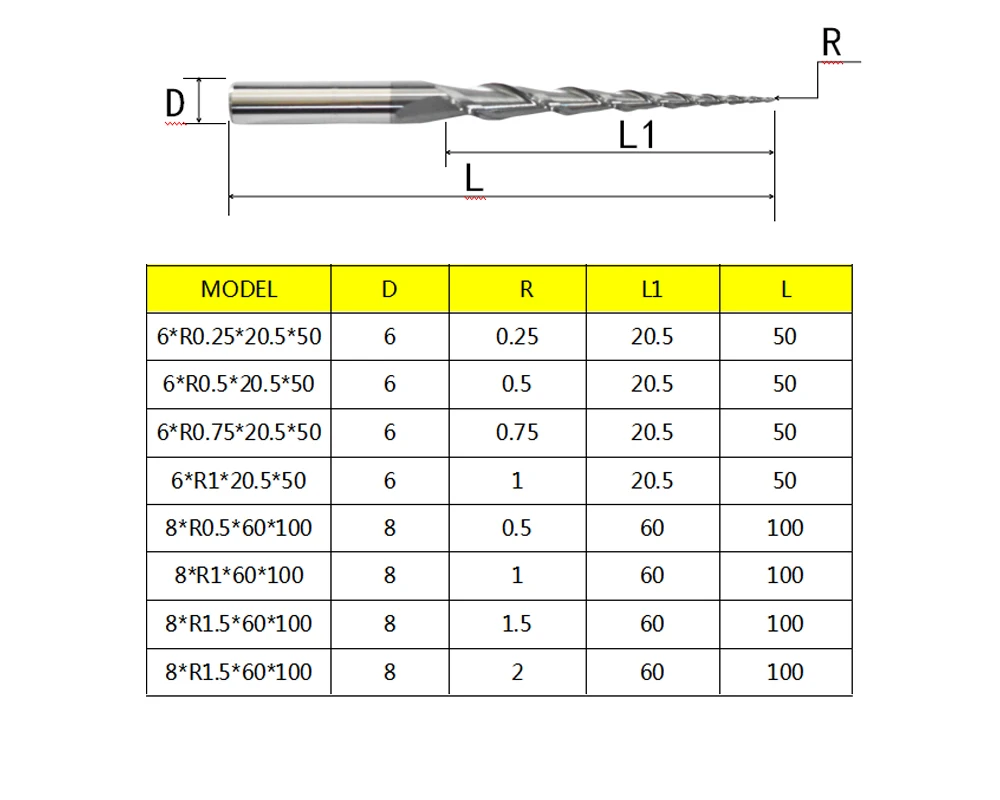 8mm Coating Tapered Ball Head Tungsten Alloy Bevel Milling Cutter ...