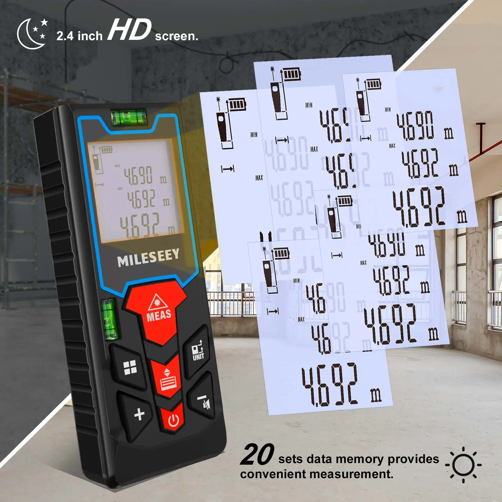 Mileseey Mini Laser Rangefinder Measure Tool Laser Distance Meter with ...
