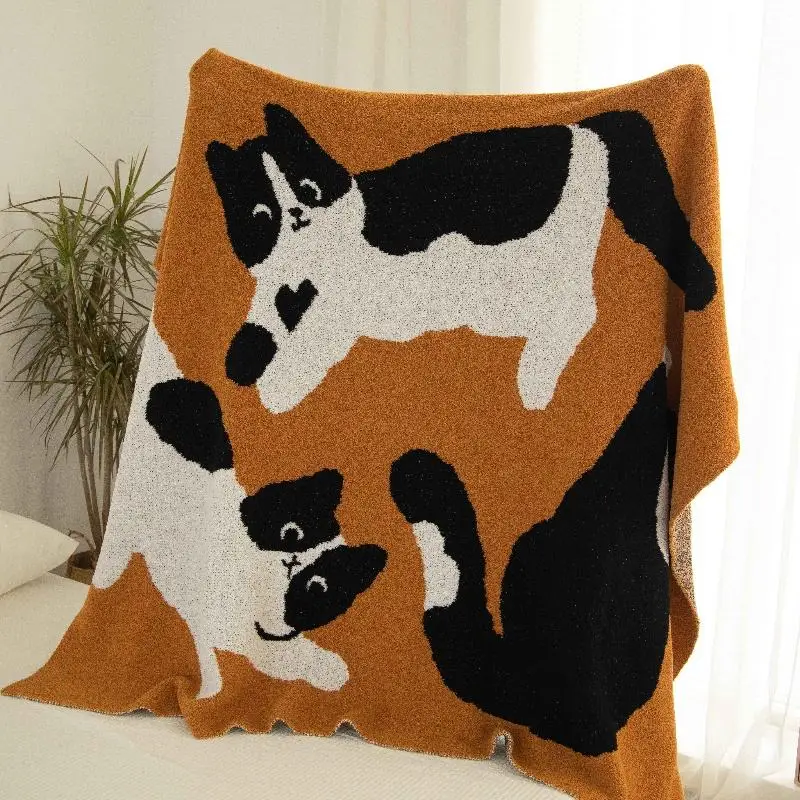 Best Selling 100% Polyester Soft Sofa Abstract Cat Throw Knitted ...