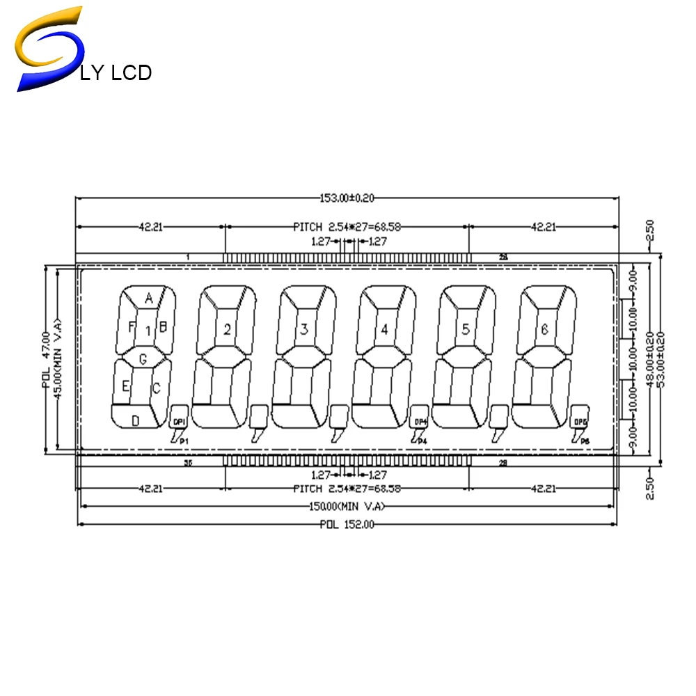 Factory Supply 6 Digit 7 Segment Tn Positive Transmissive Lcd Display ...