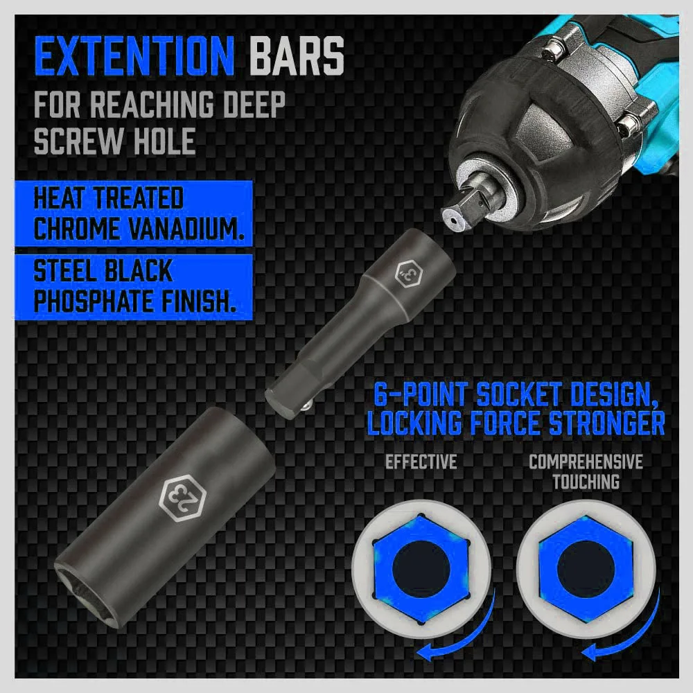 1/2 Inch Drive Deep Impact Socket Set 19-piece 10mm - 24mm 6-point ...