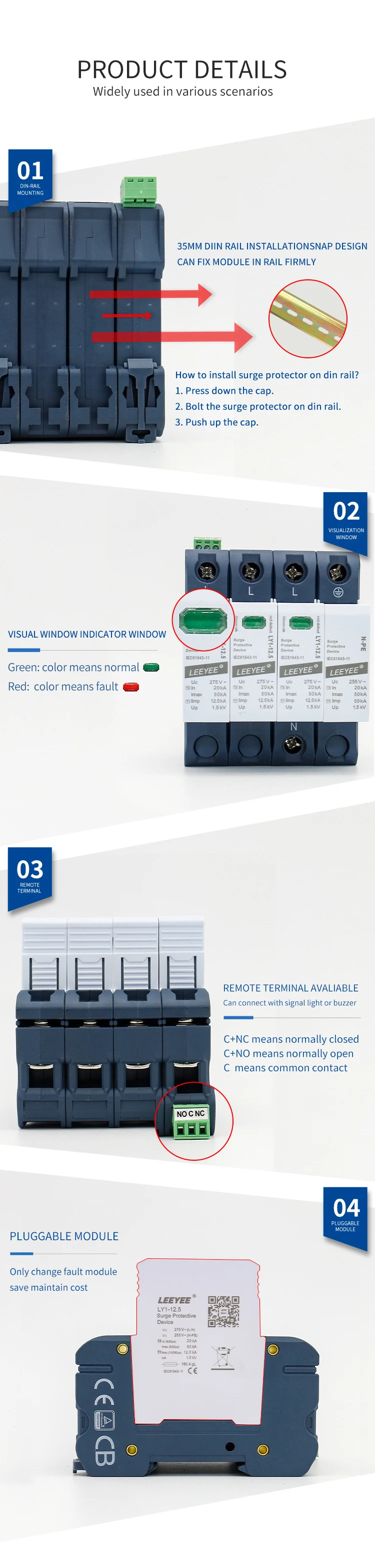 3p+n Power Surge Protection Device 50ka Ac Surge Lightning Protection ...