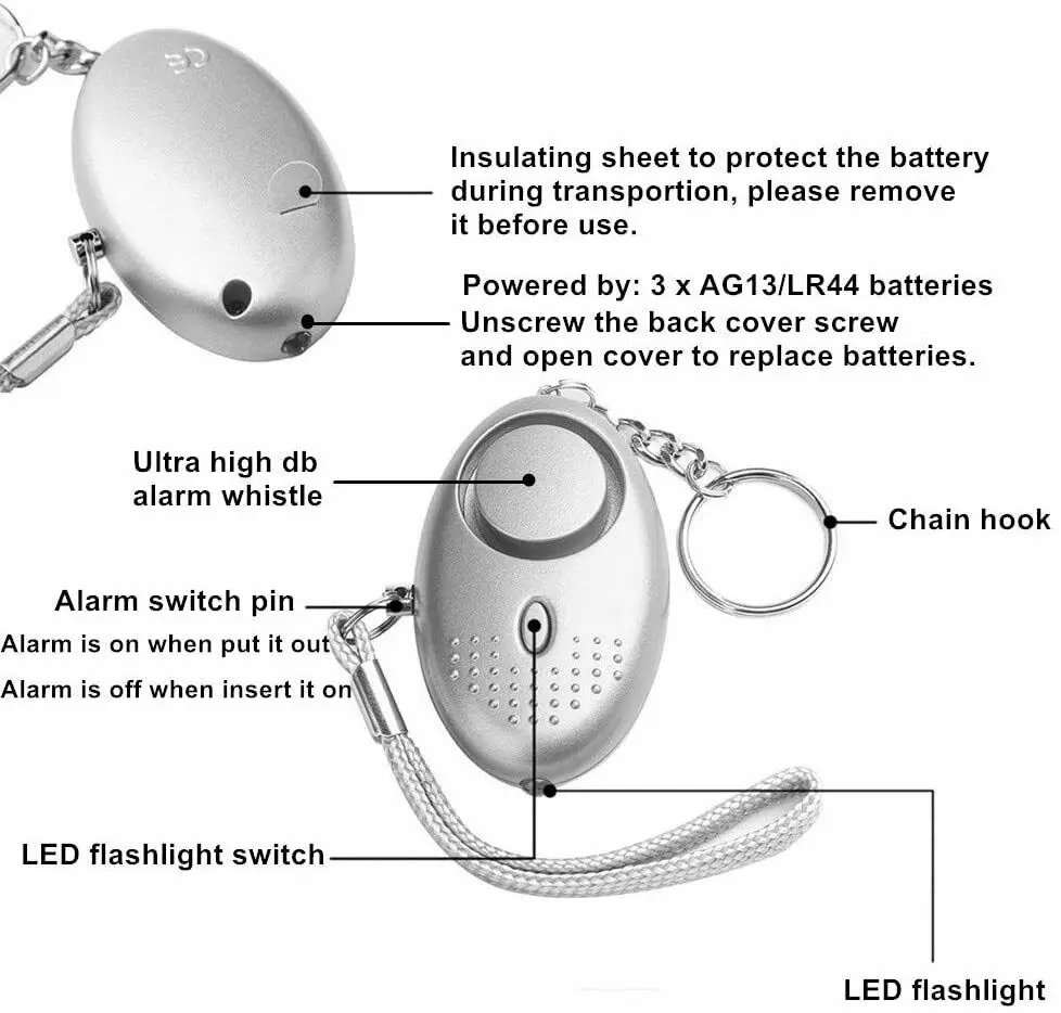 Approved Alarm Personal Panic Rape Attack Safety Security Alarm 140db