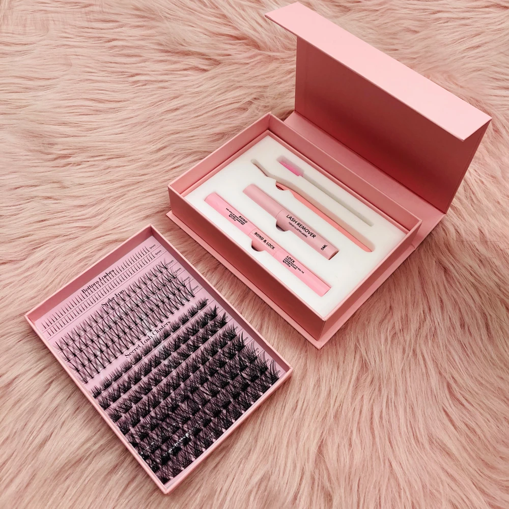 Cluster Lash Set Custom Logo Wholesale Private Label Faux Mink Fluffy D ...