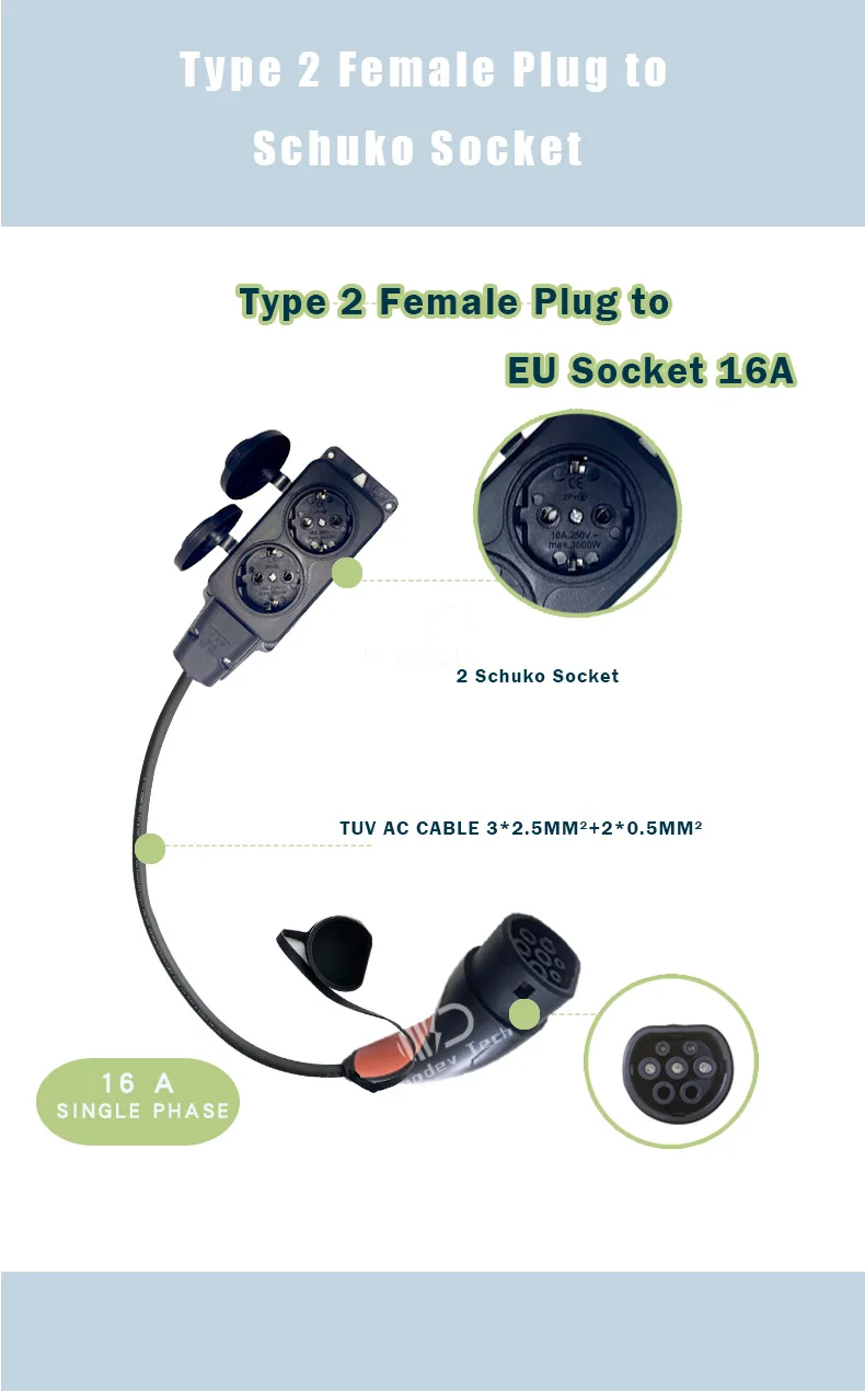 V2l Ev Vehicle To Load Discharge Cable Type 2 Female To Schuko Eu Plug ...