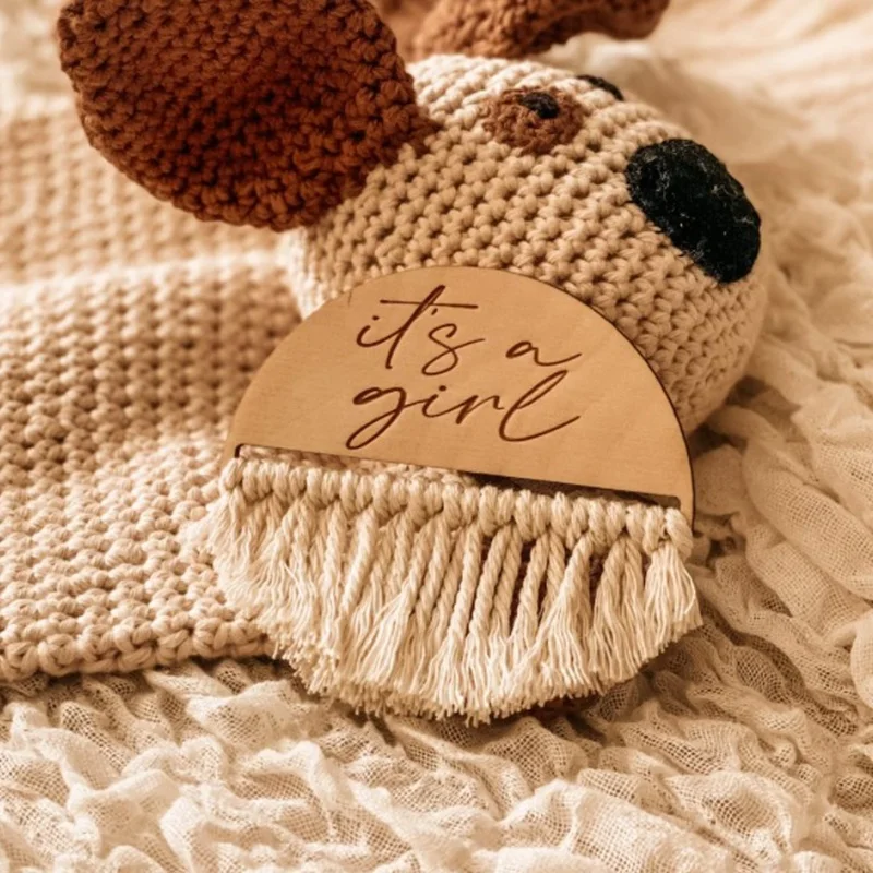 Double Sided Boy Girl Macrame Birth Announcement Plaque Wood Milestone ...