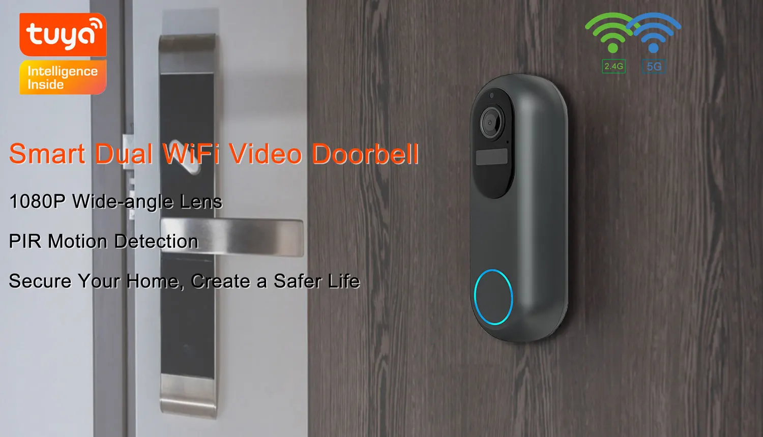 1080P 2MP Smart Video Doorbell System Night Vision 5G Wi-Fi Outdoor ...