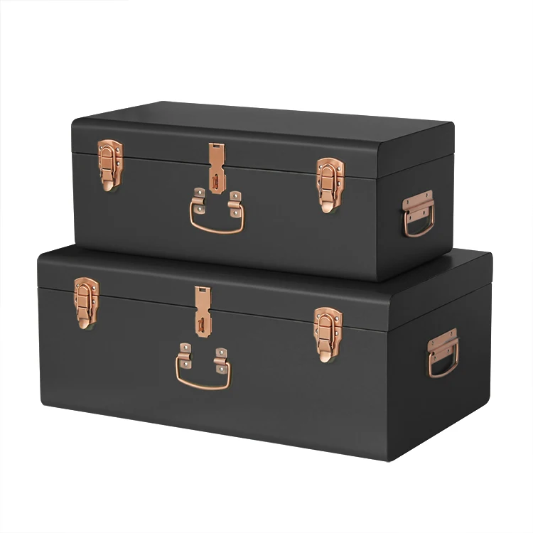 Set of 3 Customizable Green Metal Trunk with Golden Hardware Memory ...