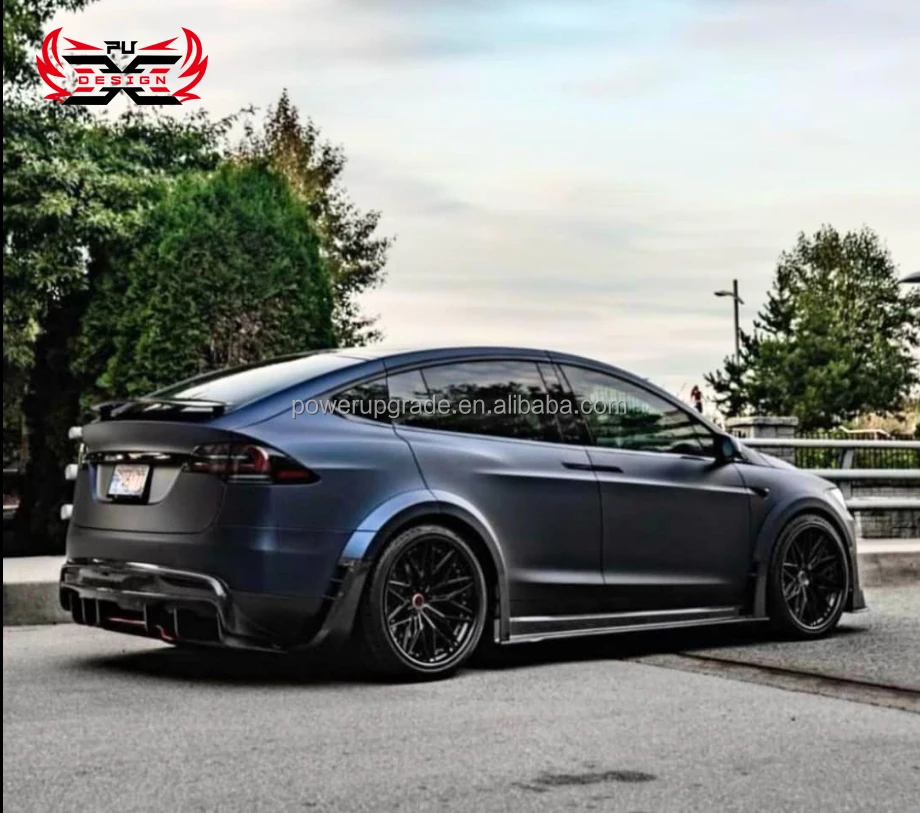 For Tesla Model X Plaid Body Kit Carbon Fiber Front Lip Side Skirts ...