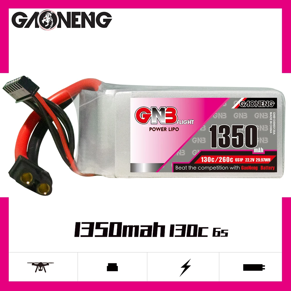 GAONENG GNB 1350mah 6S 22.2V 130C Lipo Battery for FPV Racing