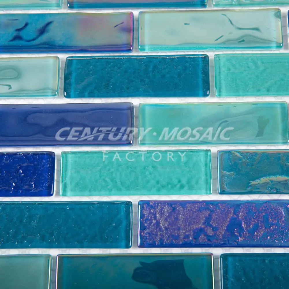Centurymosaic Strip Iridescent Glass Mosaic Tile Swimming Pool Modern ...