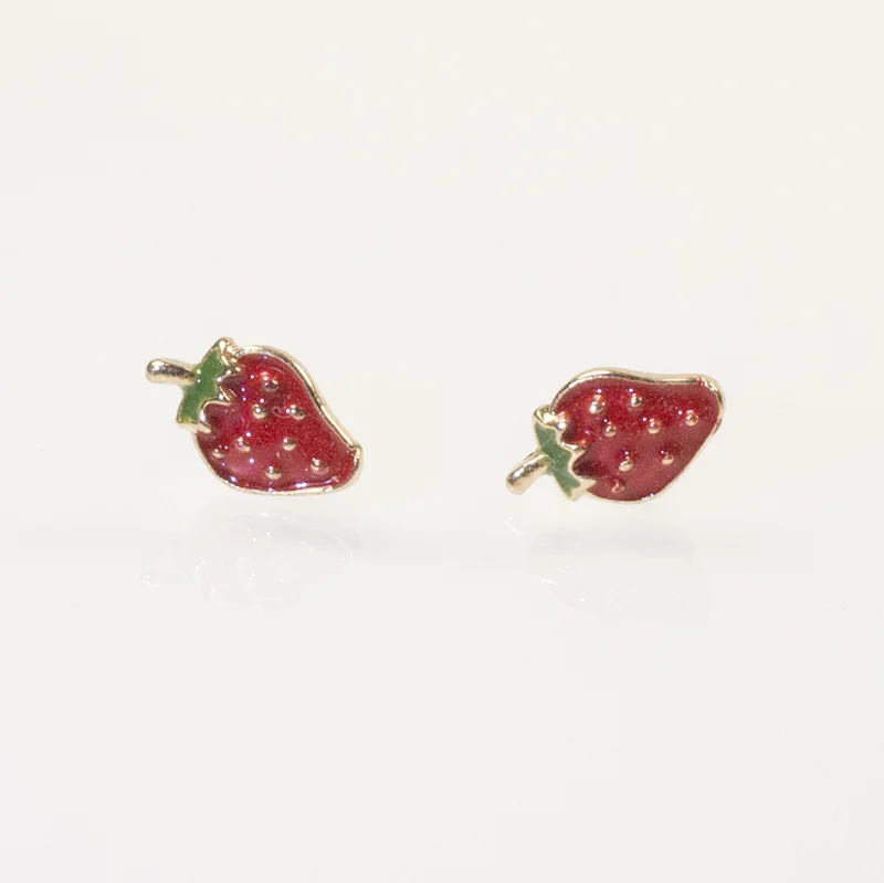 Red Enamel Strawberry Earring Ear Stud Women Fashion Earring - Buy ...