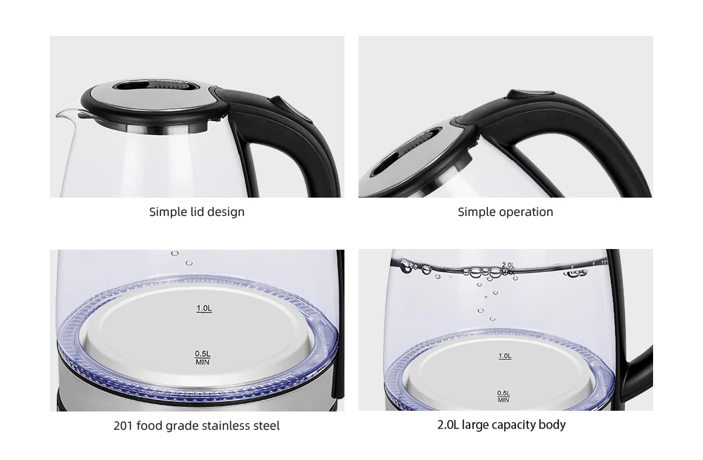 2.0l Kettles Glass Electric Kitchen Glass Tea Electric Kettle With Led ...