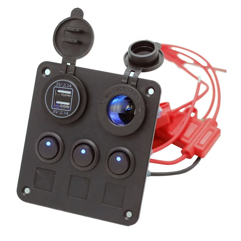 Aluminum Switch Panel 3 Gang LED Rocker Switch 4.2A USB Outlet Quick ...