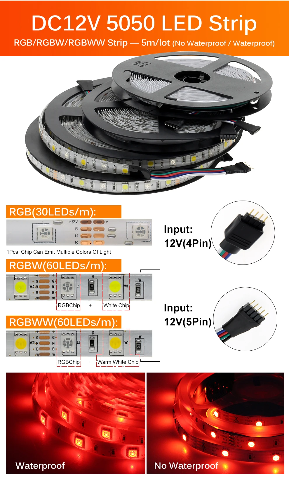 5050 Led Strip Rgb Rgbw Rgbww 5m 10m Rgb Color Changeable Flexible Led Light Tape With Remote ...