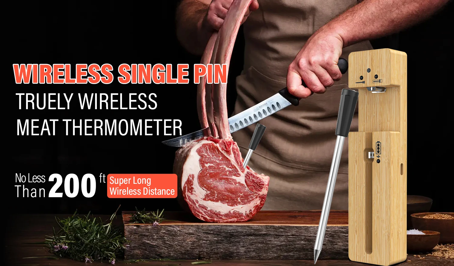 Upgraded Wireless Grill BBQ Thermometer Probe True Wireless Smart ...